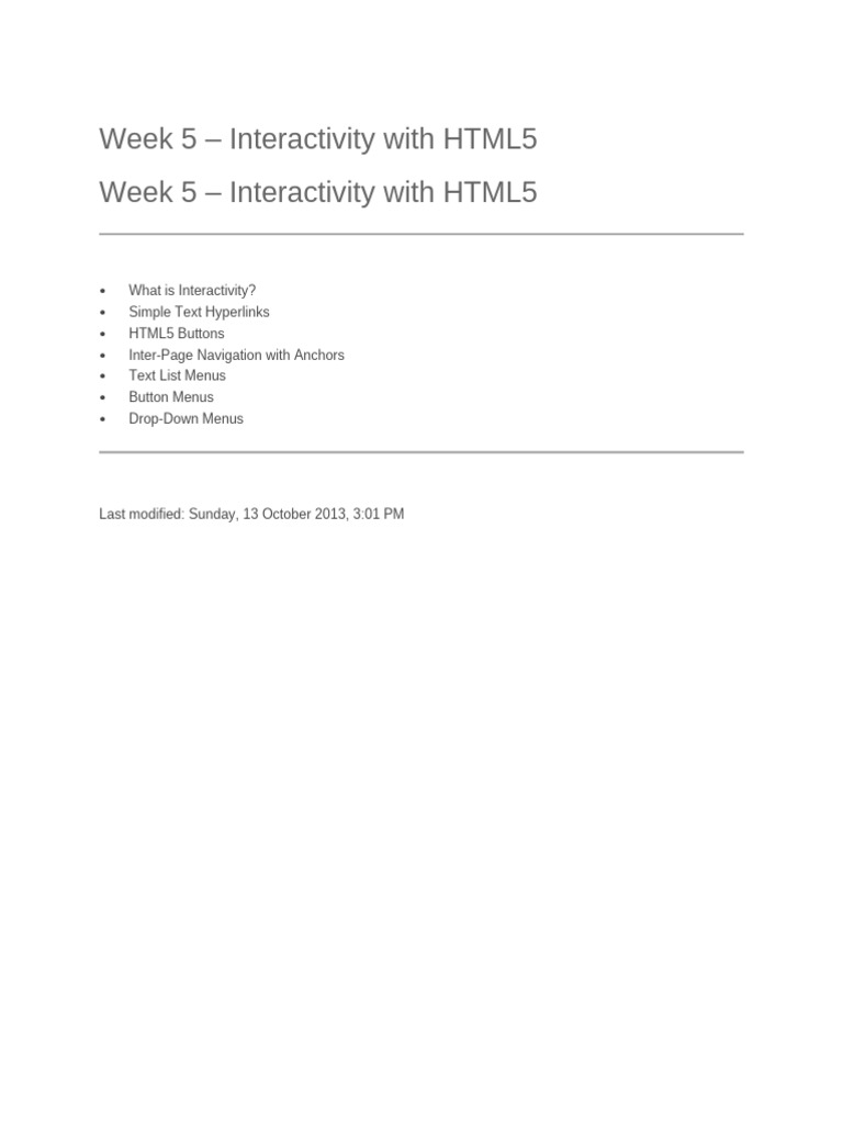 Week 5 - Interactivity With HTML5 | PDF