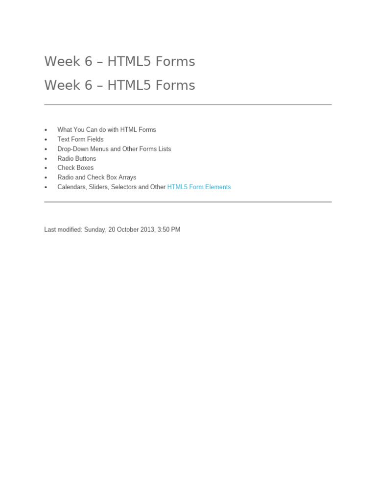 Week 6 - HTML5 Forms | PDF