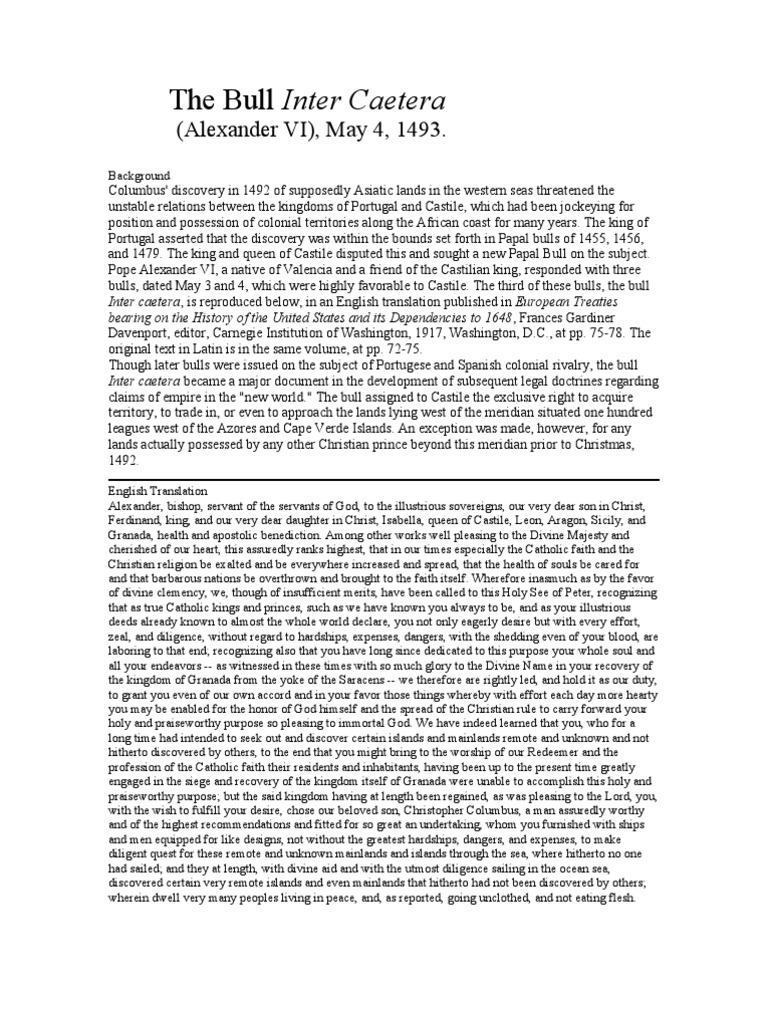 The Bull Inter Caetera | PDF | Pope | Religion And Belief
