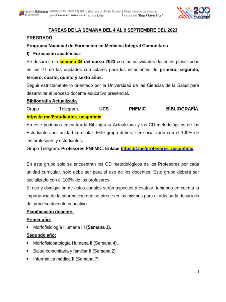 TAREAS SEM DEL 4 al 9 SEPT | PDF