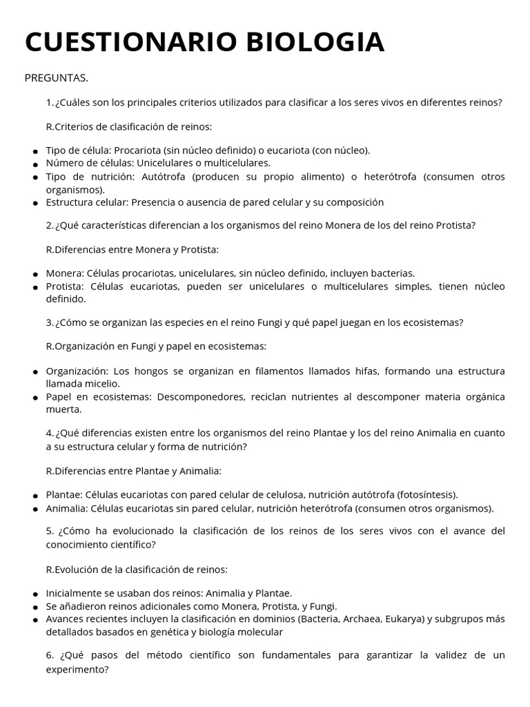 CUESTIONARIO BIOLOGIA | PDF