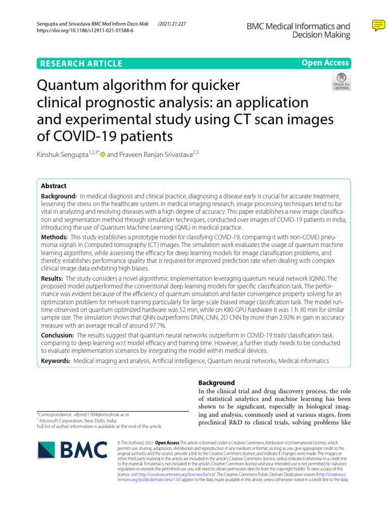 Quantum Algorithm For Quicker Clinical Prognostic Analysis: An ...