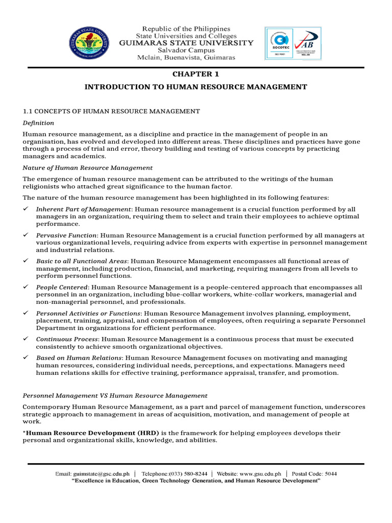 Chapter 1 HRM | PDF