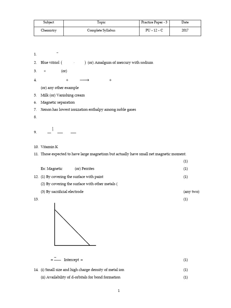 03-PU12 Chemistry Practice Paper 3 - Solutions | PDF