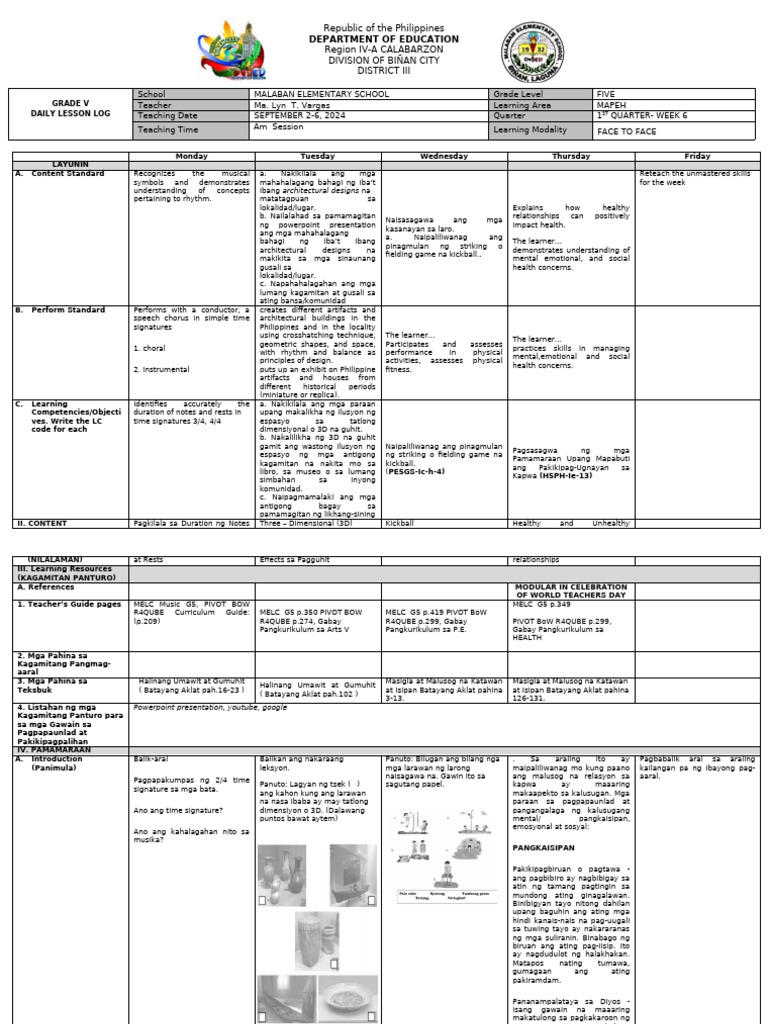 DLL Mapeh WEEK6 | PDF