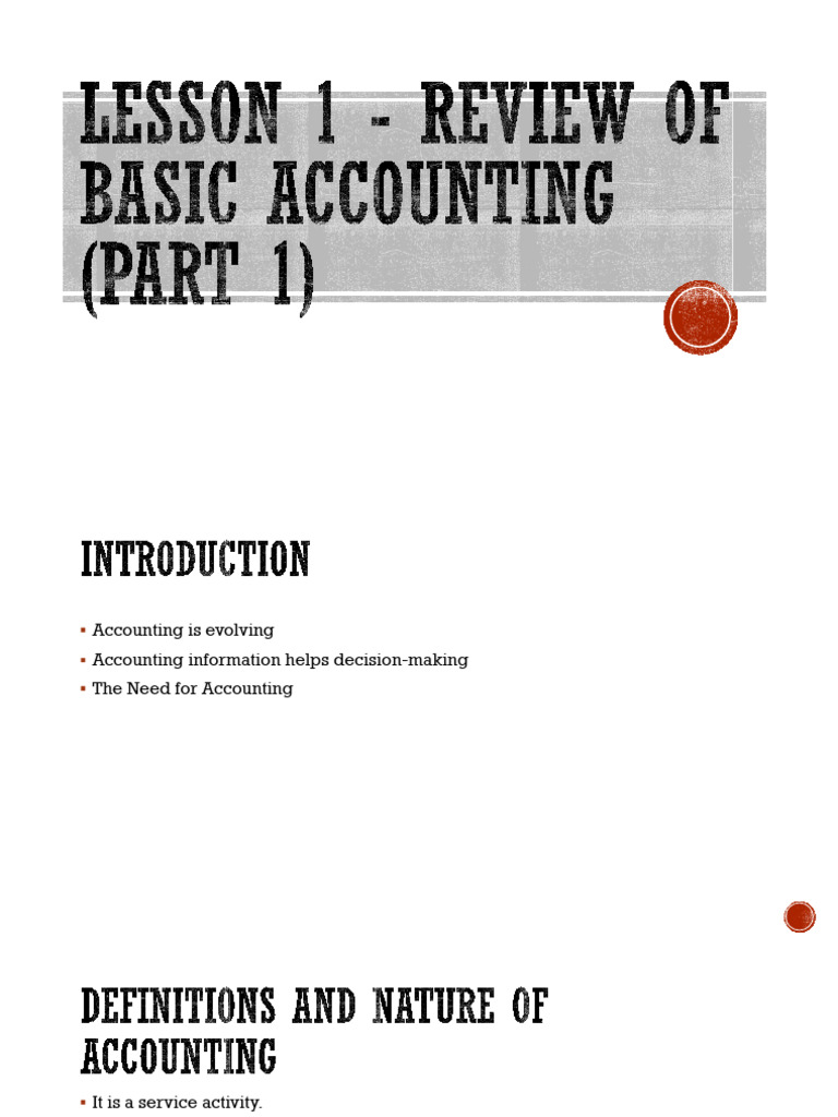 Lesson 1 - Review of Basic Accounting Part 1 | PDF