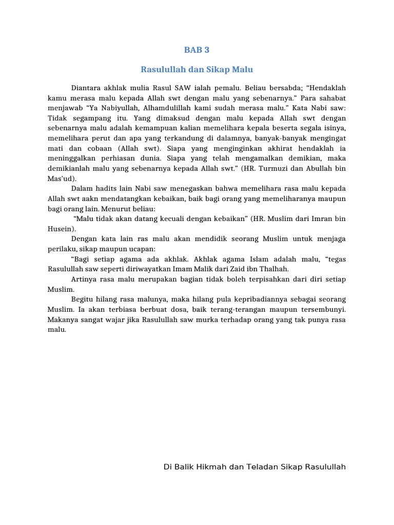 Bab 3 'Rasulullah Dan Sikap Malu' | PDF