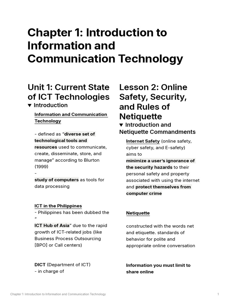 Chapter 1 Introduction To Information and Communication Technology | PDF