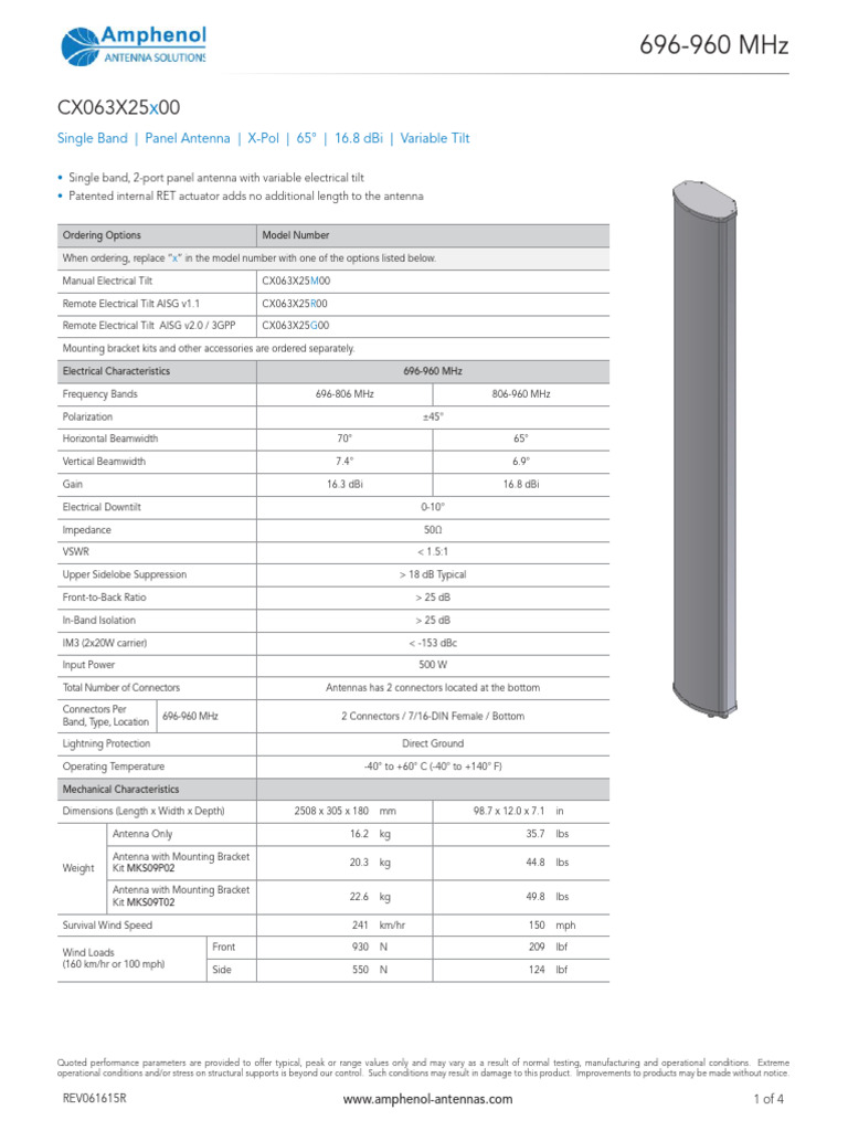 Single Band - Panel Antenna - X-Pol - 65° - 16.8 Dbi - Variable Tilt | PDF