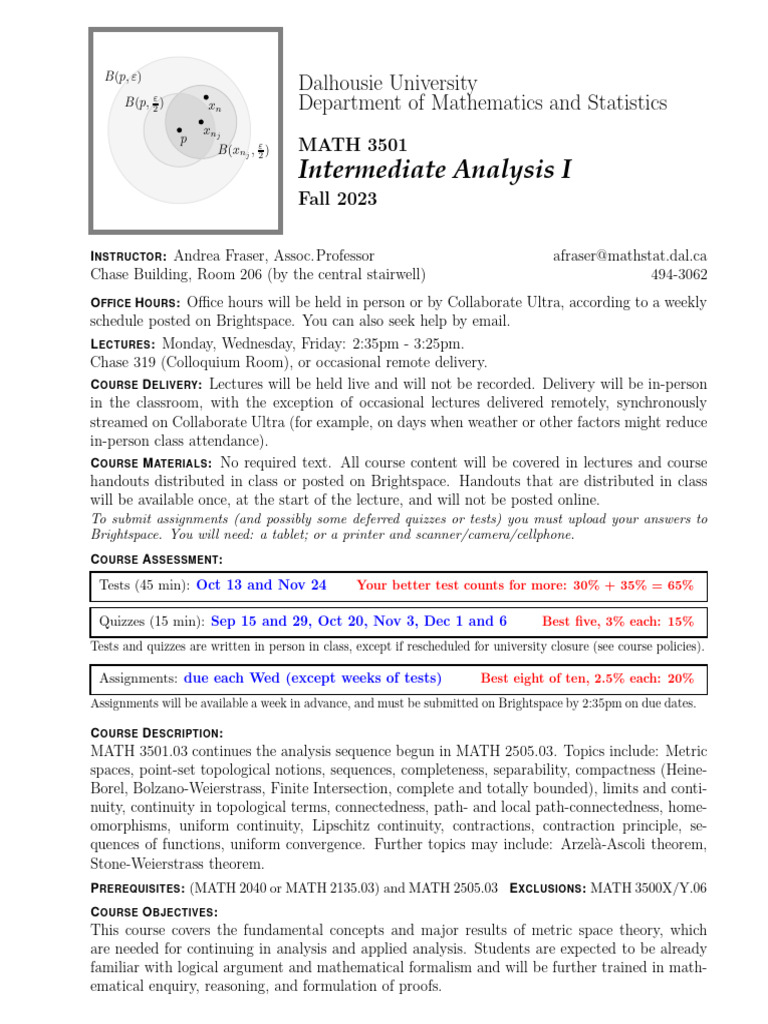 Fall 2023 MATH 3501 Intermediate Analysis I | PDF