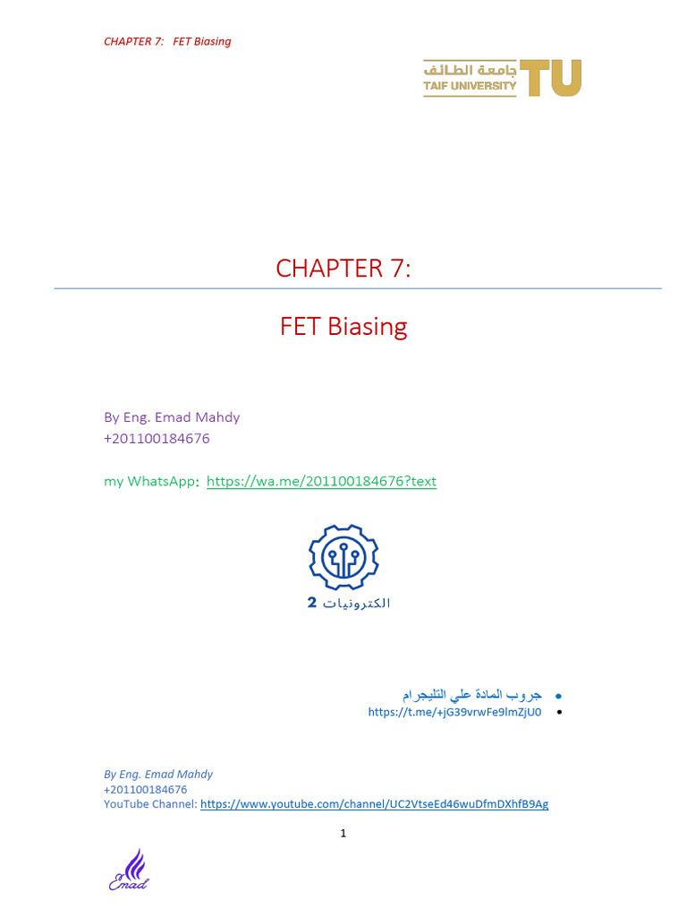 CHAPTER 7 FET Biasing ملخص قوانين | PDF
