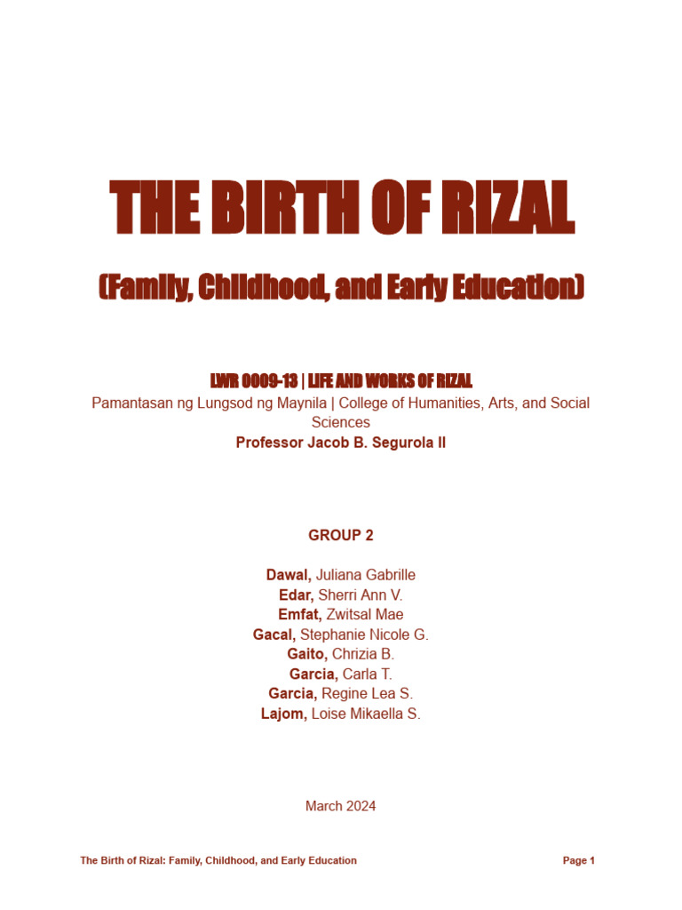 Written Report - Rizal's Childhood - Group 2 | PDF | Philippines