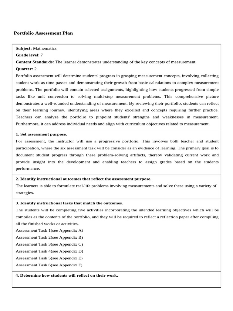 Group 4 - Portfolio Assessment Plan | PDF