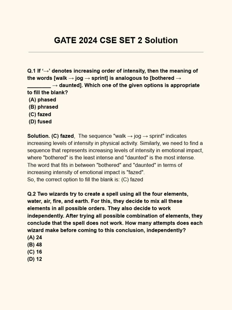 GATE CSE 2024 Set 2 Solution | PDF