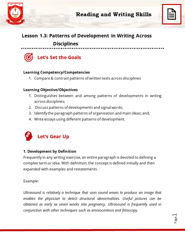 LESSON 1.3 - Patterns of Development in Writing Across Disciplines | PDF