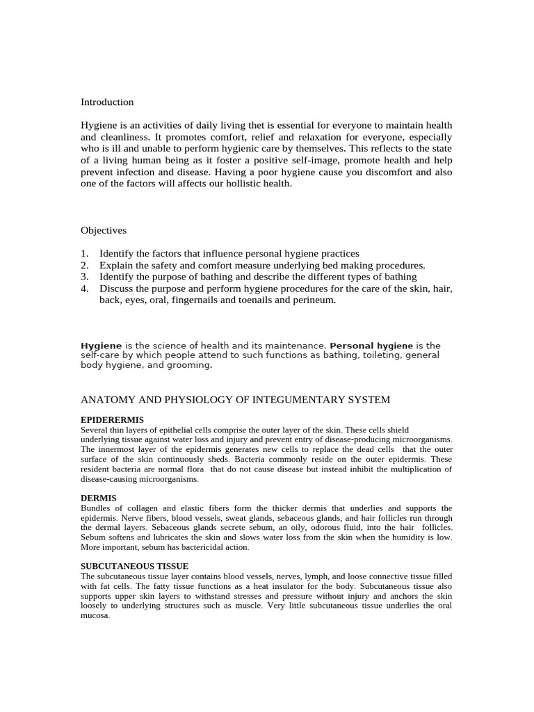 Hygiene and Comfort | PDF
