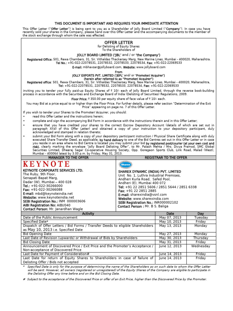 Offer Jolly Board Limited Offer Letter | PDF
