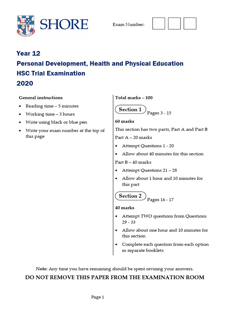 Shore 2020 PDHPE Trials & Solutions | PDF