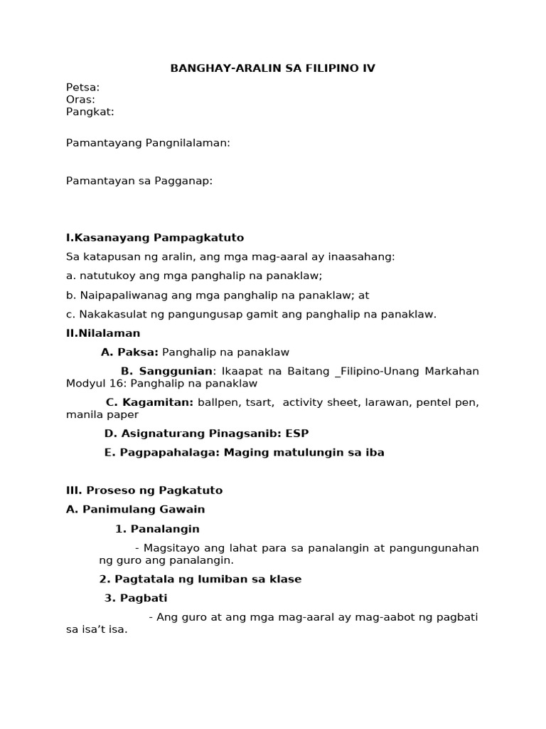 Panghalip Panakla Lesson Plan | PDF