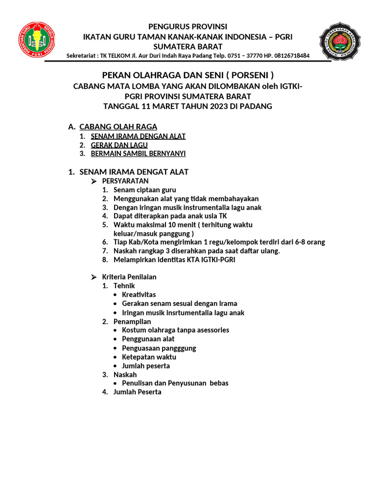 Juknis Porseni Igtki-Pgri Prov. Sumbar 2023 | PDF