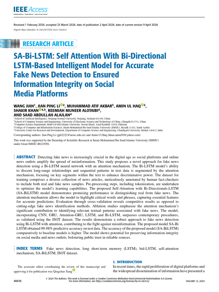 SA-Bi-LSTM Self Attention With Bi-Directional LSTM-Based Intelligent ...