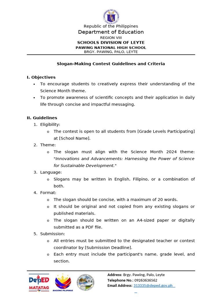 Slogan Making Contest Guidelines | PDF