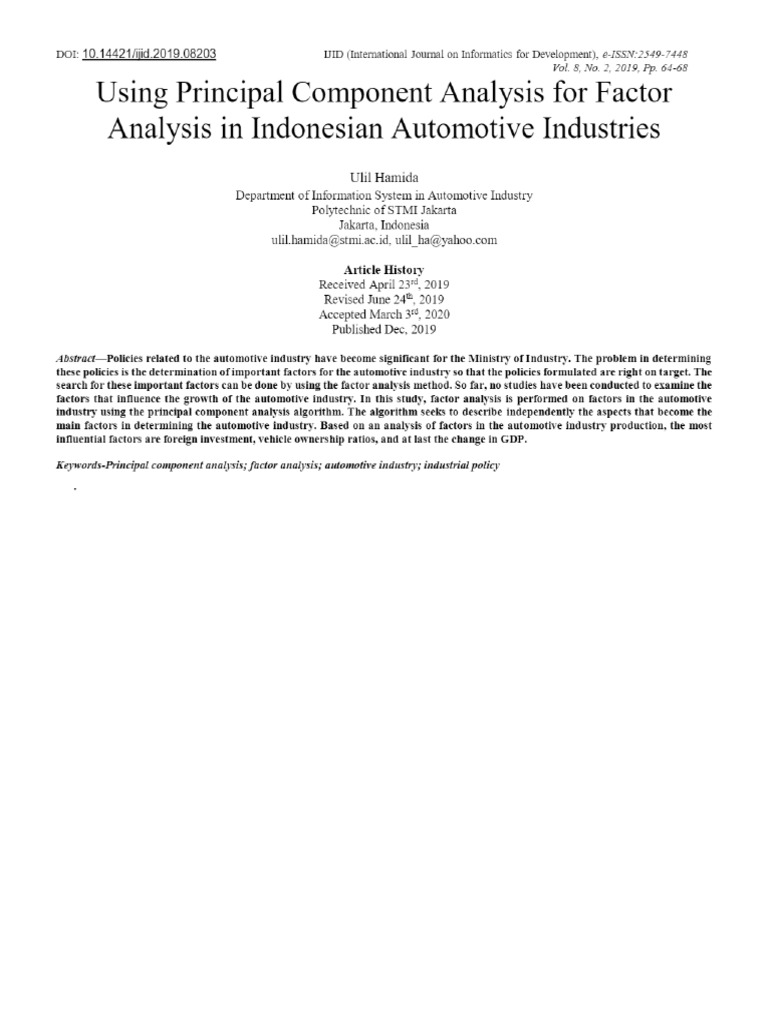 View of Using Principal Component Analysis For Factor Analysis in ...