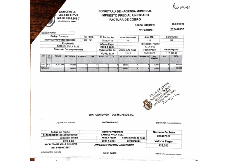 Pago Impu Lote Samuel | PDF