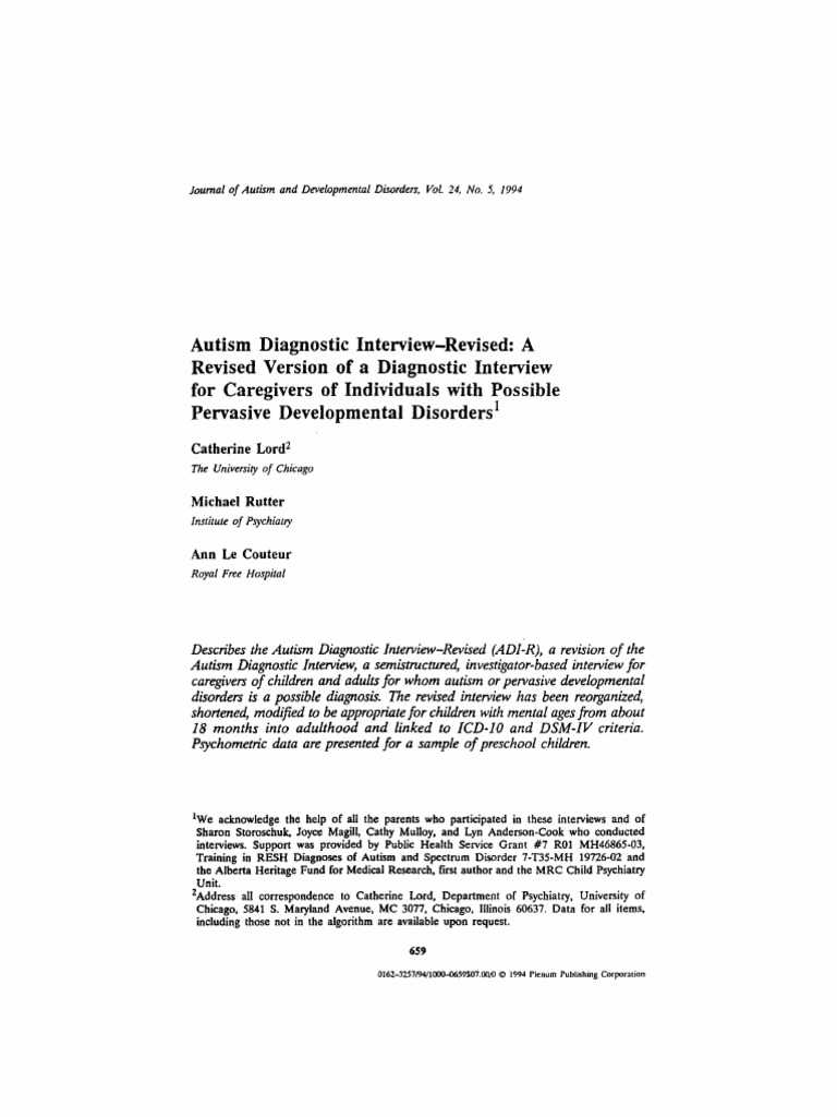 Lord1994 Autism Diagnostic Interview Revised ADI-R | PDF | Autism ...