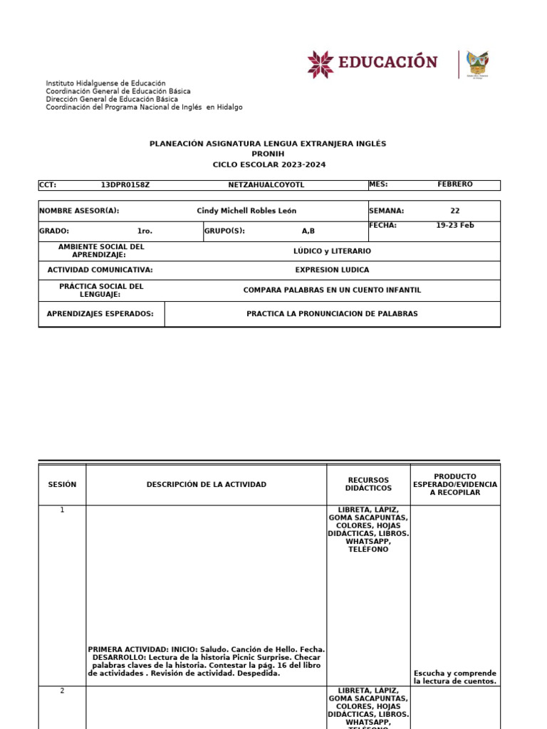 PLANEACIÓN_CINDY ROBLES_SEM22 | PDF
