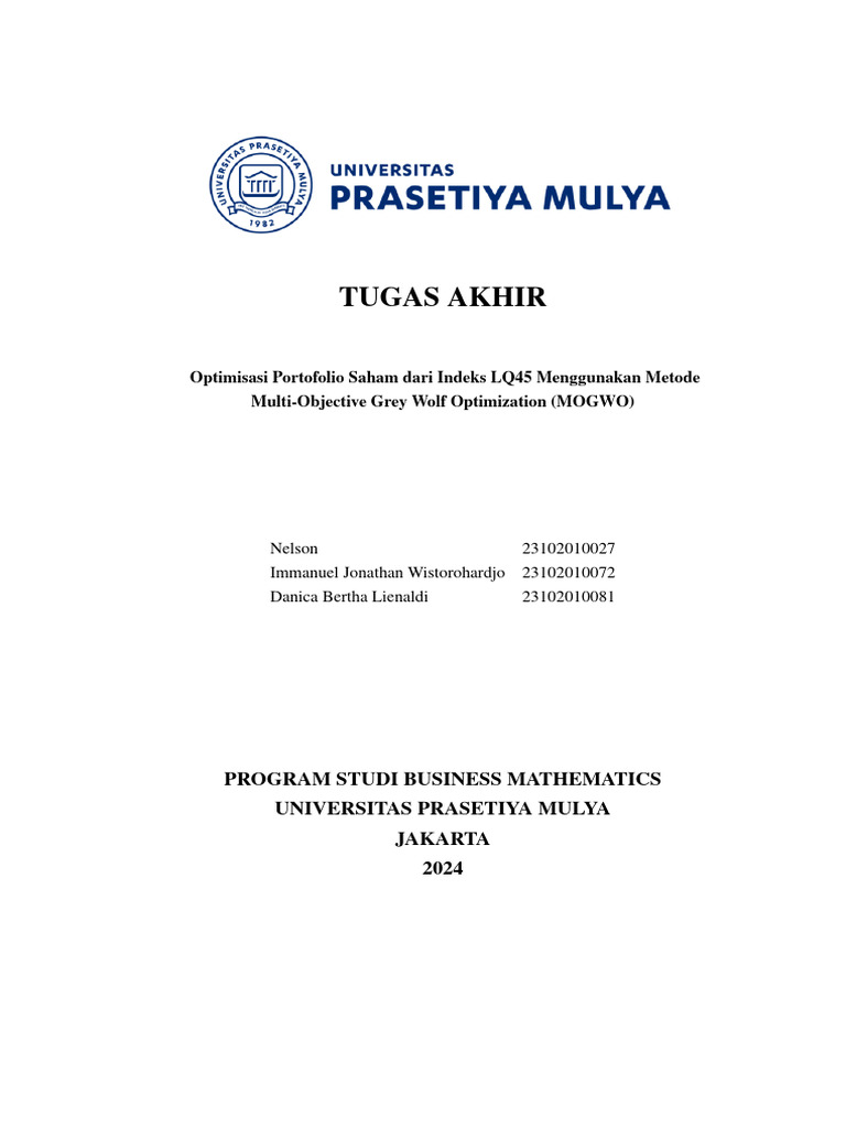 Optimisasi Portofolio Saham Menggunakan Multi Objective Grey Wolf Optimization Pdf