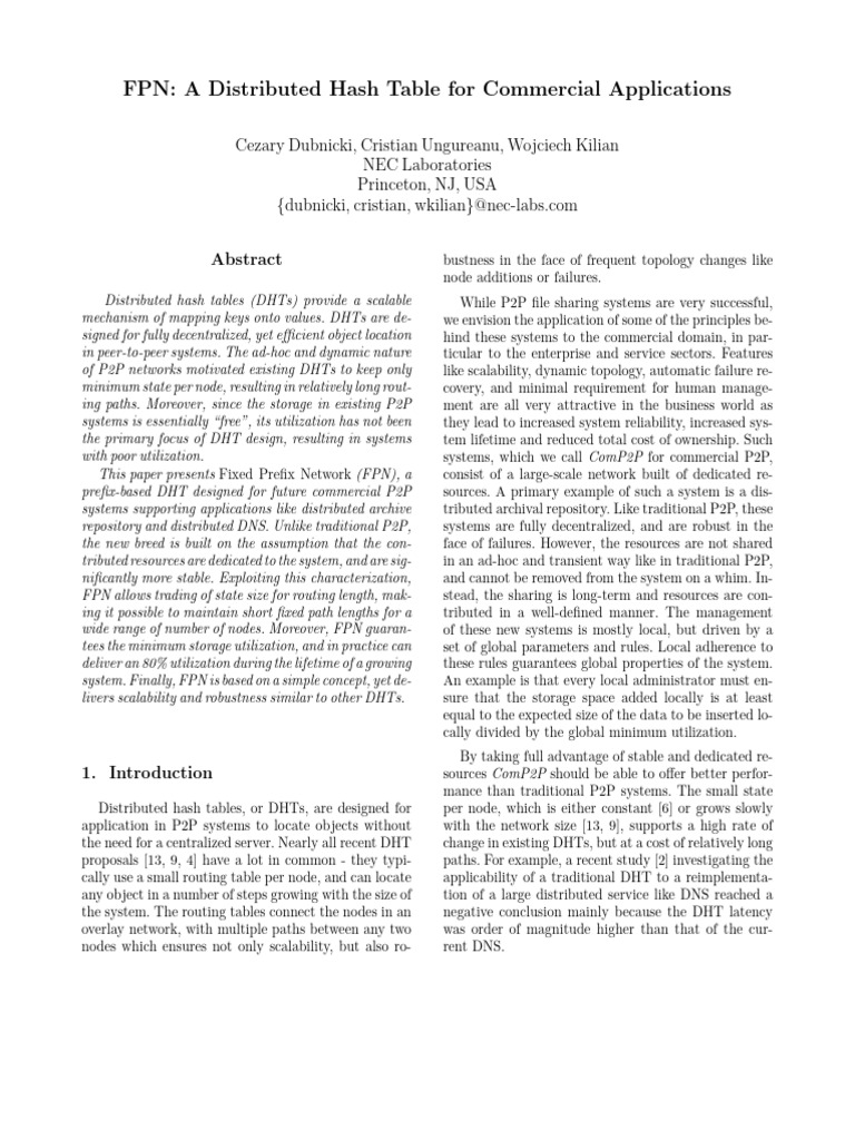 FPN A Distributed Hash Table For Commercial Applications | PDF