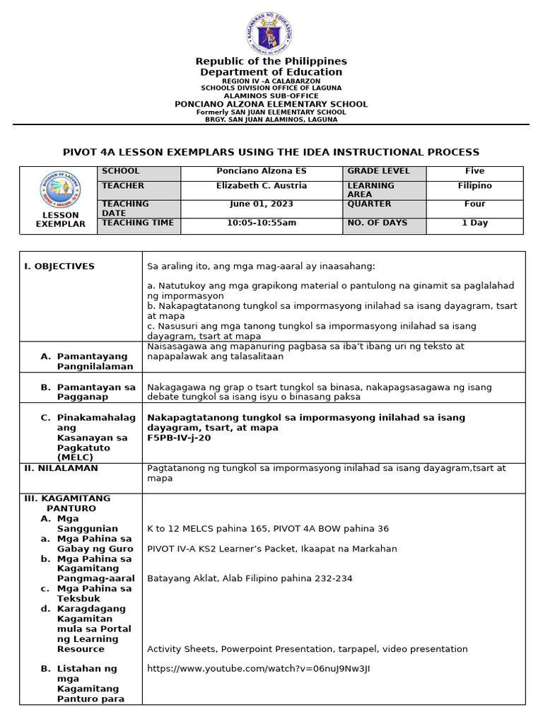 LESSON PLAN - filipino5-CO2-2022-2023 | PDF