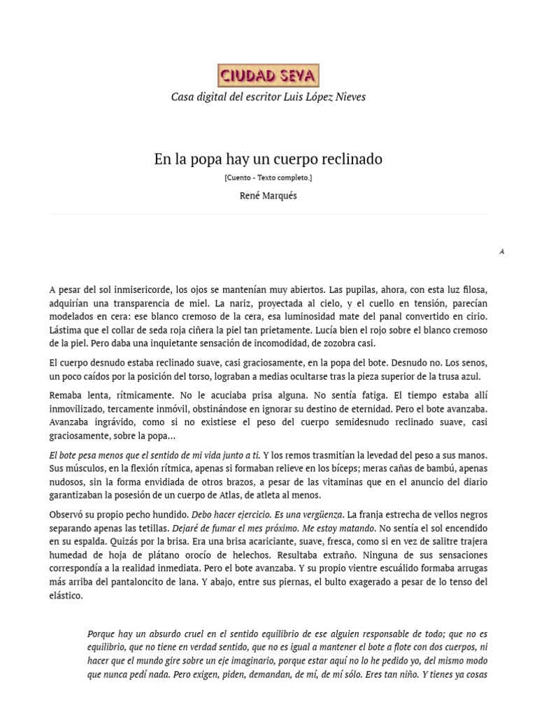 Cuento de René Marqués: "En la popa" | PDF | Poesía | Religión y ...