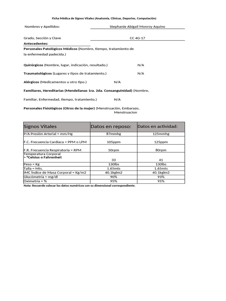 4G-17 Monroy Aquino Stephanie Abigail Ficha Medica U2 | PDF