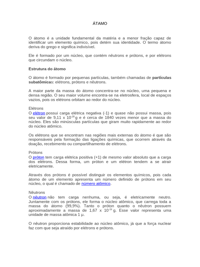 AULA SOBRE ÁTAMO (Ciências) | PDF