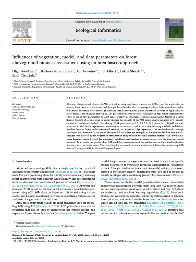 Influences of Vegetation Model and Data Parameters On Fore - 2022 - Ecological | PDF