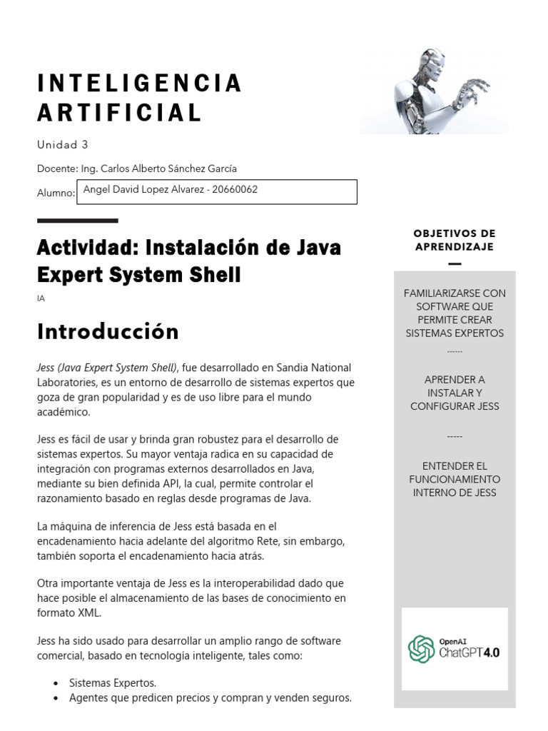 U3 Act2 Laboratorio 1 Instalación de JESS - 20660062 | PDF