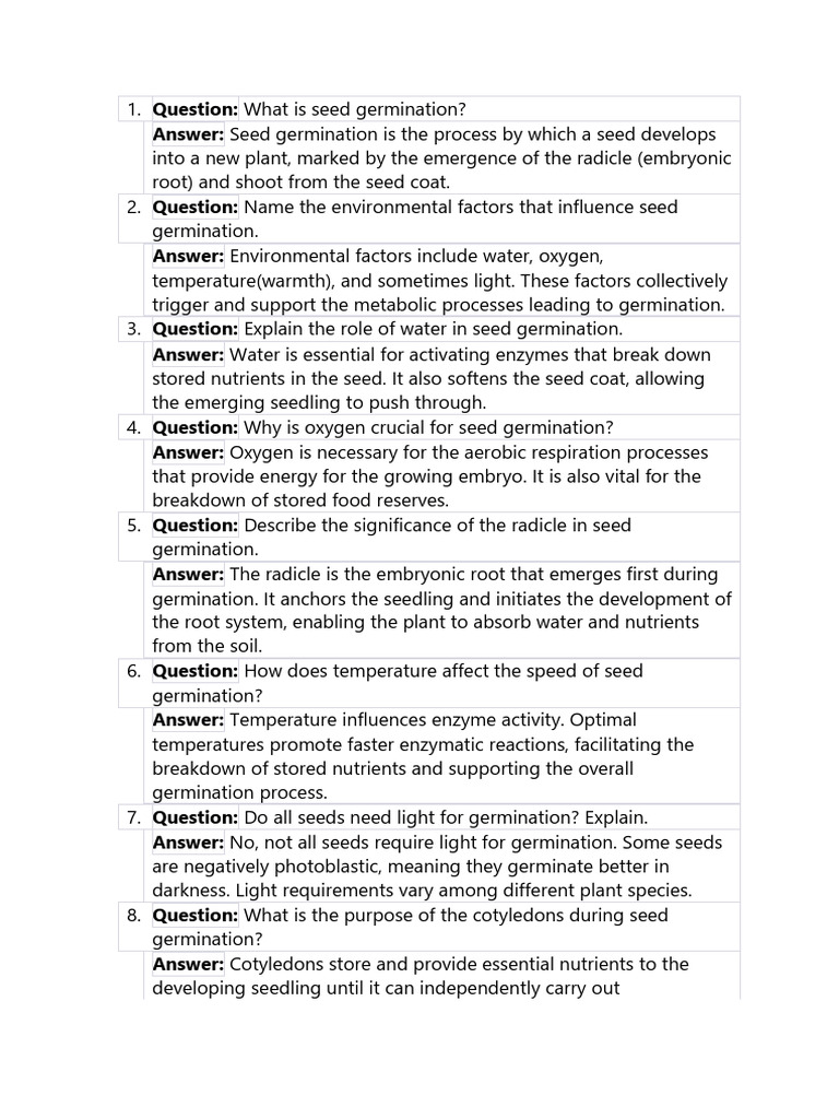 How A Seed Germinates Answers | PDF