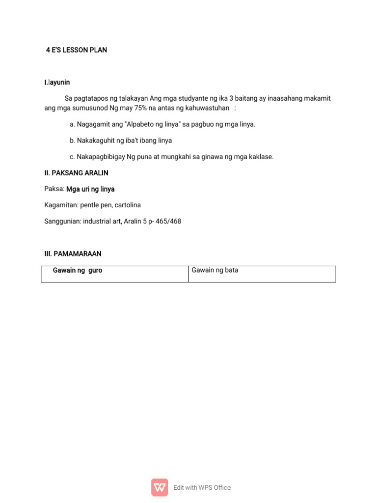 4 E's Lesson Plan for Line Types | PDF