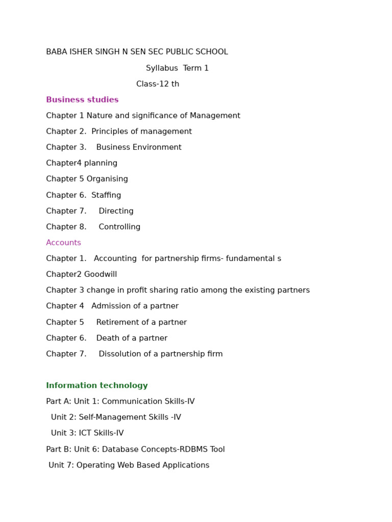 Half Yearly Exam Syllabus | PDF