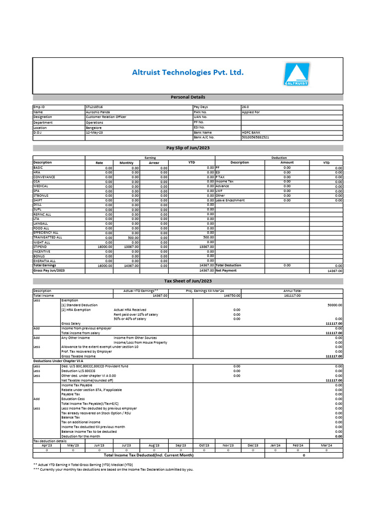 Payslip 06 2023 STL218516 | PDF