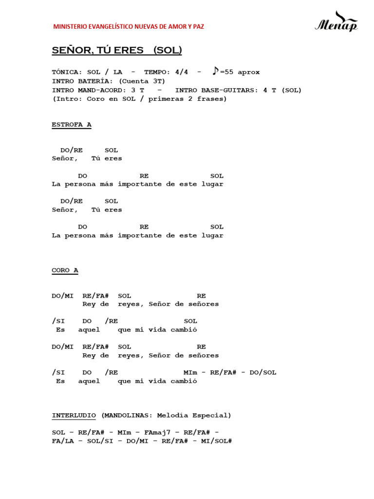 Señor, Tú Eres: Letra y Acordes | PDF | Arte | Artes del Lenguaje y ...