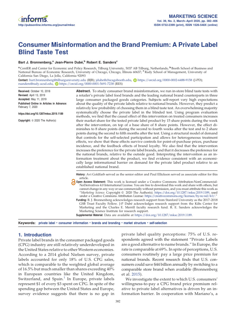 Bronnenberg Et Al 2020 Consumer Misinformation and The Brand Premium A ...
