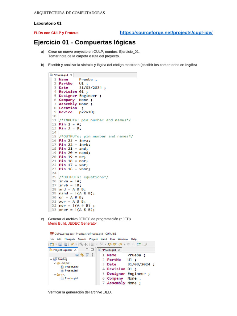 LAB 01 - PLDs Con CUPL y Proteus | PDF