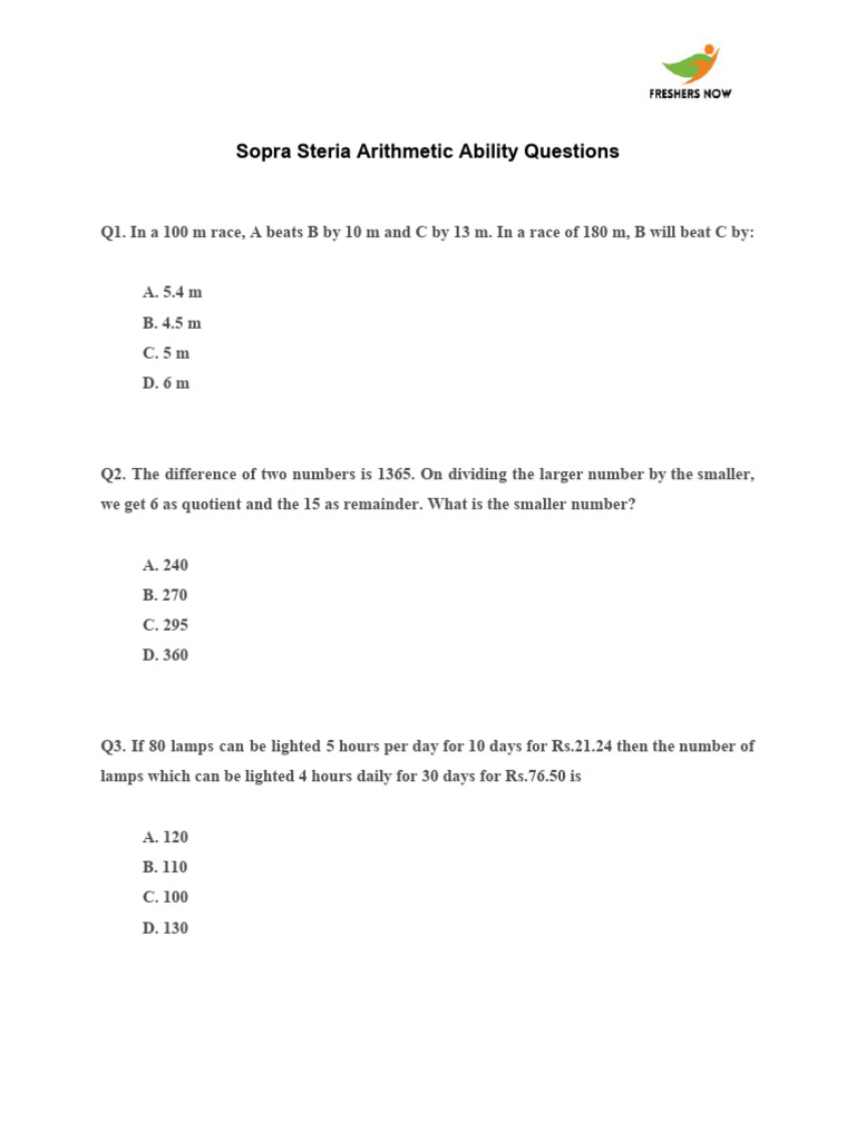 Sopra Steria Arithmetic Ability Questions 4 | PDF