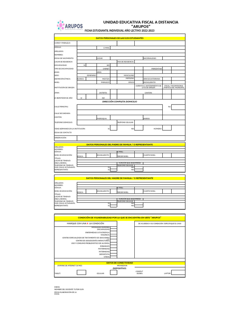 Formato Ficha Estudiantil Arupos 2023-06-02 Nicolas | PDF