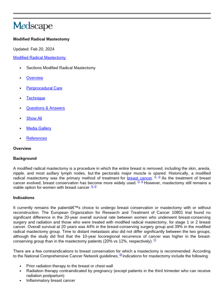 Modified Radical Mastectomy | PDF