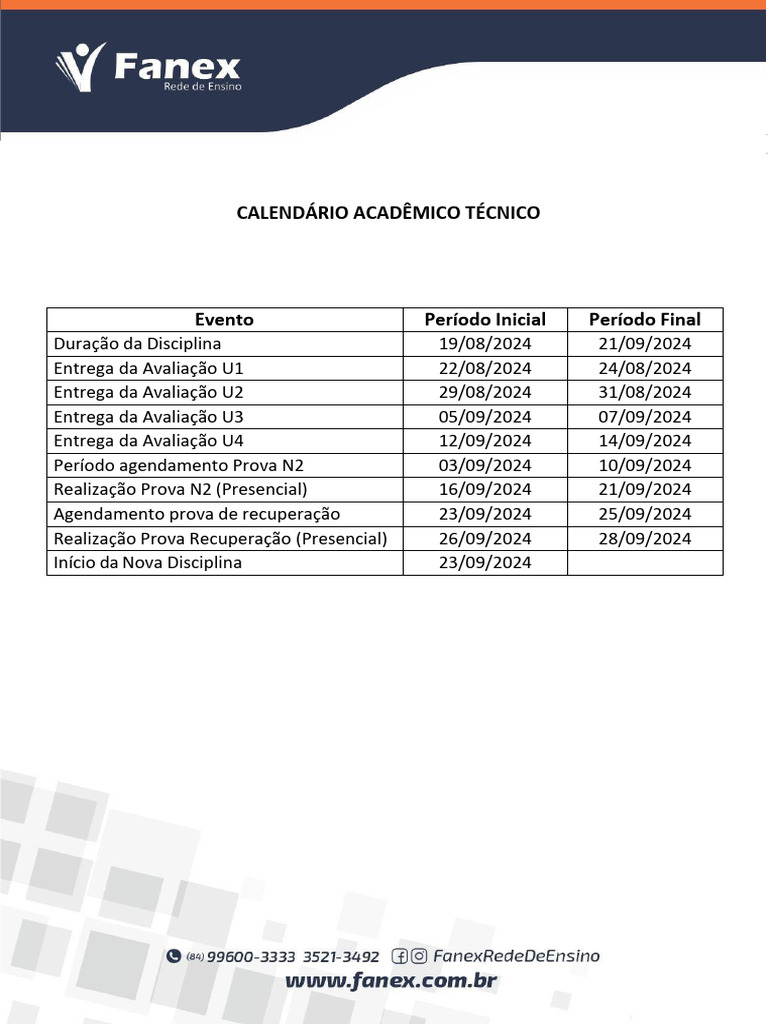 Cronograma Tec - Disciplina - 2024 | PDF