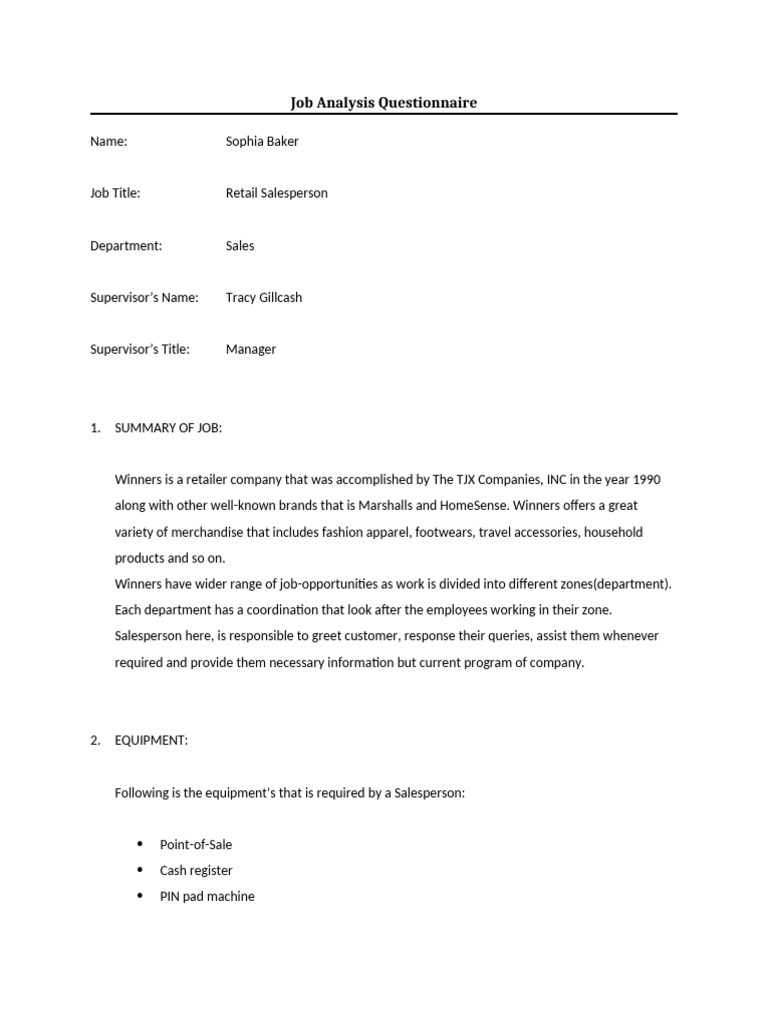 Job Analysis Questionnaire | PDF